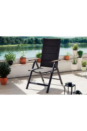 ambia GARDEN Gartensessel, Natur, Dunkelgrau, Metall, Textil, Flachrohr, 57x108x70 cm, klappbar, Gartenm&ouml;bel, Gartenst&uuml;hle, Gartenst&uuml;hle