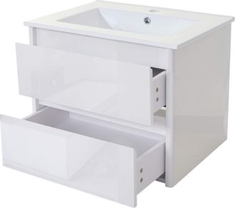 Mendler Waschbecken + Unterschrank HWC-B19, Waschbecken Waschtisch Badezimmer, Hochglanz 50x60cm - wei&szlig;