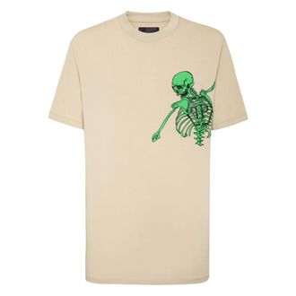 Philipp Plein Jersey T-shirt Rundhals Skeleton - - Tops - Herren - Beige - 2XL