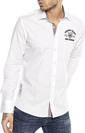 Red Bridge Chemise Classique à Manches Longues avec Broderie sur la Poitrine pour Les Hommes Blanc S