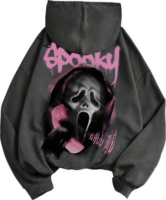 SOLY HUX Damen Kapuzepullover Langarm Pullover mit Kapuze Halloween Hoodie Sweatshirt Oversized Kapuzesweatshirt Warm Pulli Winter Outfit Dunkelgrau XS