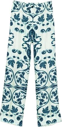 F.R.S. For Restless Sleepers F.r.s For Restless Sleepers, Femme, Pantalons, Bleu, Taille: 38 FR Pantalon en soie imprim&eacute;e
