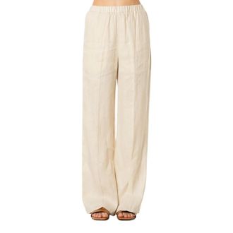 Isabelle Blanche Femme, Pantalons, Beige, Taille: 40 FR Pantalon Large en Lin