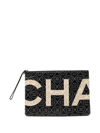 Chanel 2018 Coated Canvas Camellia Logo Wristlet clutch bag - Wei&szlig;