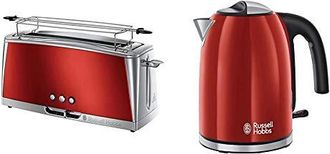 Russell Hobbs Langschlitz Toaster Luna rot, extra breite 1 Langschlitzkammer, 6 einstellbare Bräunungsstufen + Auftau- & Aufwärmfunktion, 1420W, 23250-56 & Wasserko