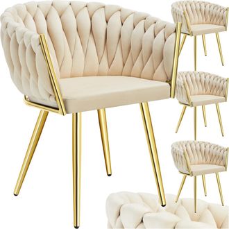 TecTake Samt Stuhl, Schalenstuhl mit Armlehne in Knoten Optik, Esszimmerst&uuml;hle, Sessel modern f&uuml;r Wohnzimmer, Esszimmer, als K&uuml;chenst&uuml;hle, f&uuml;r Schminktisch, D