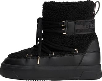 Tommy Hilfiger Damen Mid Boot Stiefel Faux Shearling mit Schn&uuml;rung, Schwarz (Black), 40