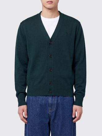 Ami Woll-Cardigan mit V-Ausschnitt und kontrastierender Logo-Stickerei