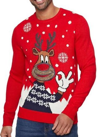 Noroze Pull Fantaisie pour Homme avec Inscription Joyeux noël et Renne Pull-Over (XXL, OK Moose Rouge)