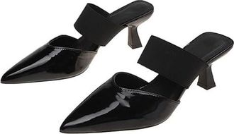 Generic Escarpins &agrave; bout pointu ferm&eacute; pour femme avec bride arri&egrave;re et sangle &eacute;lastique, Noir, 38.5 EU