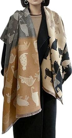 GFM CTSHL1 Ch&acirc;le pashmina pour femme Imprim&eacute; chats au toucher cachemire pour lautomne et lhiver, Ctshl-s-black beige, L