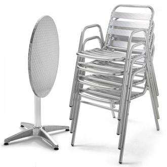 Oviala Table de jardin ronde et 4 chaises aluminium gris