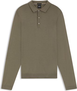BOSS Herren Lancione Regular-Fit Strick-Poloshirt aus Schurwolle Hellbraun XL