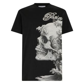 Philipp Plein Homme, Tops, Noir, Taille: 2XL T-Shirt Col Rond T&ecirc;te de Mort C&eacute;ramique