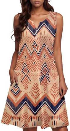 Generic Robes boh&egrave;me 2026 pour femmes, robe d&eacute;t&eacute; boh&egrave;me &agrave; imprim&eacute; floral avec poches, manches courtes, col en V, coupe ample d&eacute;contract&eacute;e, kaki, XXL