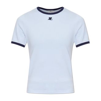Courr&egrave;ges Logo T-Shirt - - Tops - Damen - Blau - XS