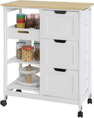 SoBuy FKW79-W Küchenwagen Servierwagen mit arbeitsplatte Beistellwagen Rollwagen mit 3 Schubladen und 3 Ablagen Weiß bht ca.: 68x85x38cm - Sobuy
