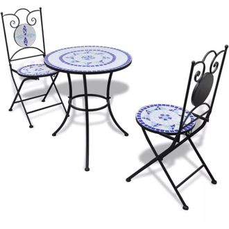 vidaXL Vidaxl - Mobilier de bistro 3 pcs Carreaux c&eacute;ramiques Bleu et blanc