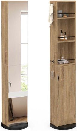 IDMarket Idmarket - Badezimmerm&ouml;bel drehbare S&auml;ule mit Spiegel, Schrank und Regalen Buche und schwarz elia