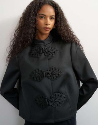 Topshop veste drummer boy en satin noire