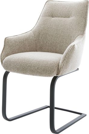 DELIFE Schwingstuhl Alja-Flex mit Armlehnen Freischwinger flach Schwarz Webstoff Soft Beige Taschenfederkern