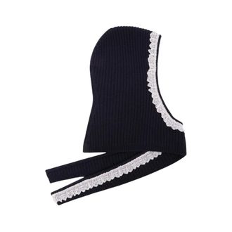 Ganni Chapeau en maille c&ocirc;tel&eacute;e avec bordure en dentelle - Femme - Accessoires - Noir - Taille: ONE Size