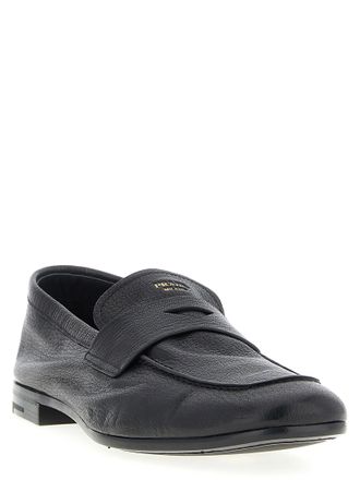 Prada Embossed Logo Leather Loafer - Black