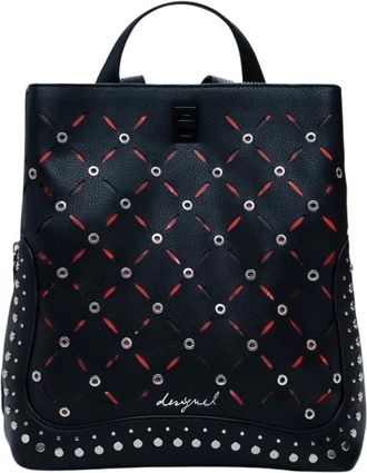 Desigual Femme, Sacs, Bleu, Taille: ONE Size Sac &agrave; dos Femme Noir Patch M&eacute;tallique