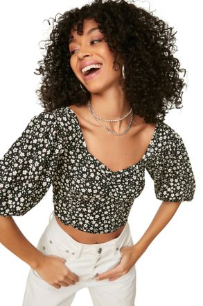 Trendyol Trendyol Damen Frau Regular Standard Quadratischer Kragen Strickbluse Shirt, Schwarz, XS, Schwarz, XS