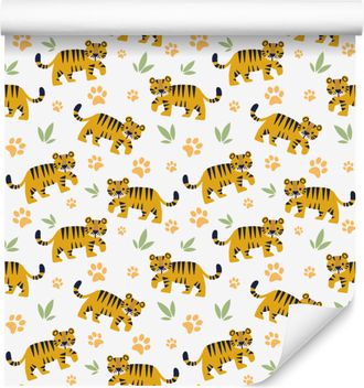 OEM Carta Da Parati Con Tigri, Bianca, Crema E Oro, Per Soggiorno E Camera Da Letto, 50x1000 Cm