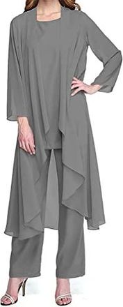 Minetom Femme 3 Pièces Costume De Soirée Cocktail Bal en Dentelle Mariage 3/4 Manches Courte Chemise Fête Et Taille Haute Costume Pantalon Cardigan en Tulle C