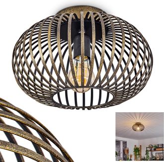 HOFSTEIN Deckenleuchte Oravi, runde Deckenlampe aus Metall in Schwarz/Goldfarben-antik, 1-flammig, E27-Fassung, ohne Leuchtmittel, Ø 30 cm, Retro/Vintage Leuch