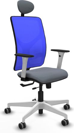 Piqueras y Crespo Arbeitsstuhl mit wei&szlig;en und schwarzen Armlehnen, h&ouml;henverstellbarer Lendenwirbelst&uuml;tze und festem Kopfteil, ausgestattet mit Syncro/Traslack. Blau/Gra