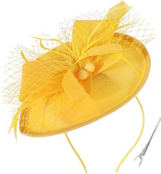 Dreshow Blume mit Einzelnem Pfeil Feder Fascinators Hut Stirnband und Eine Gegabelte Clip Braut Kopfbedeckung Derby Fascinator Pillbox Hut Kopfschmuck f&uuml;r M&auml;d