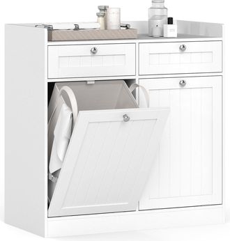 Giantex Badschrank mit W&auml;schekorb, Badezimmerschrank mit 2 Schubladen & 2 herausnehmbaren W&auml;sches&auml;cken, Freistehender W&auml;scheschrank f&uuml;r Wohnzimmer & Badezimme