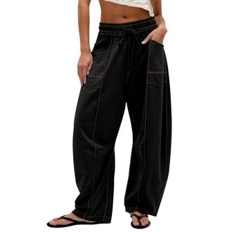 Generic Pantalon de survêtement en forme de tube pour femme, pantalon de survêtement ample avec cordon de serrage, pantalon décontracté taille haute, pantalon