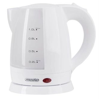 Mesko MS1276 Bouilloire &Eacute;lectrique 1 Litre, Sans BPA, Theiere Sans Fil, Arr&ecirc;t Automatique, Base 360&ordm;, Filtre Anti-Calcaire, Blanc, 1600W
