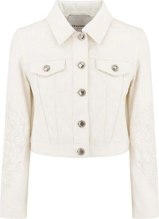 Ermanno Scervino Femme, Vestes, Blanc, Taille: 40 FR Cropped Embroidered Denim Jacket