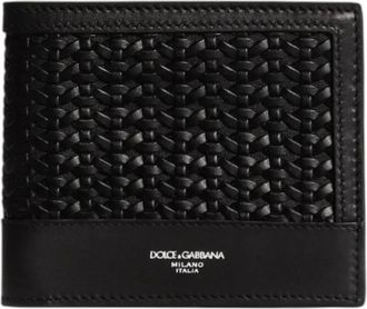 Dolce & Gabbana Homme, Accessoires, Noir, Taille: ONE Size Portefeuille en cuir de veau plong&eacute; tress&eacute;