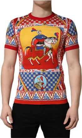 Dolce & Gabbana Homme, Tops, Multicolore, Taille: XS T-shirt en jersey avec imprim&eacute; Patchwork Carretto