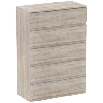 HOMCOM Kommode 6 Schubladen Aufbewahrungsm&ouml;bel ohne Griffe minimalistisches Design - 80 x 39 x 115 cm - Naturholz
