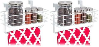 Relaxdays Einh&auml;ngekorb mit K&uuml;chenrollenhalter, Aufbewahrung, K&uuml;che & Badezimmer, Drahtkorb HBT: 18 x 31 x 17 cm, wei&szlig; (Packung mit 2)