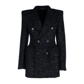 Balenciaga Boucl&eacute; Oversize Hourglass Blazer - - Jackets - Damen - Schwarzk - S