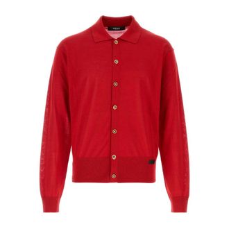 Versace Homme, Pulls, Rouge, Taille: M Gilet Tricot M&eacute;lange Soie