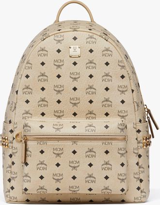 MCM Stark Rucksack in Visetos mit seitlichen Nieten BEIGE+BLACK LOGO VISETOS