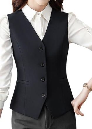 ORANDESIGNE Femme Gilet de Tailleur Veste de Costume sans Manche Gilet Vintage Manteau sans Manches Cardigan Couleur Unie Bolero Femme Chic Gilet à Col en V Affai