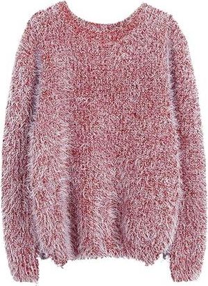 Generic Pull pour femme - Chandail moelleux &agrave; col rond - Coupe ample - Pull tricot&eacute; &agrave; manches longues - Style britannique &eacute;l&eacute;gant - Hauts d&eacute;contract&eacute;s - Confo