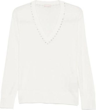 Liu Jo Femme, Pulls, Blanc, Taille: 38 FR Pull en maille col en V
