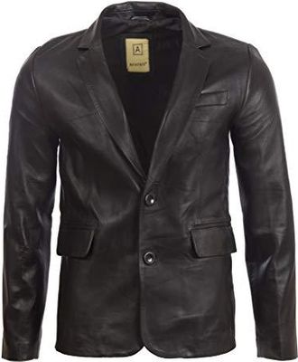 Aviatrix Veste de Sport Blazer Ajustee a Deux Boutons en Cuir Veritable Pour Homme (EAQQ)