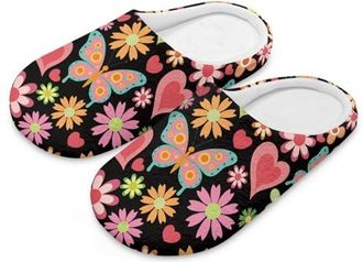 Coloranimal Pantoufles de spa &agrave; bout ferm&eacute; pour femme, chaussures dint&eacute;rieur en coton et lin, pantoufles dint&eacute;rieur en coton, Fleur hippie papillon, 38.5/39.5 EU
